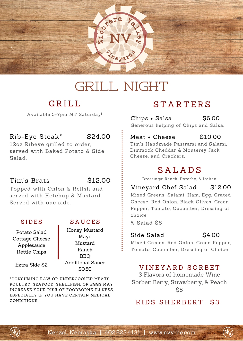 Menus — Niobrara Valley Vineyards