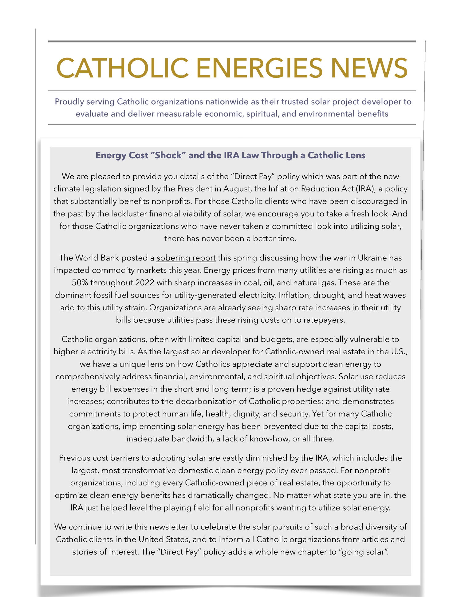 Newsletter Fall 2022 — Catholic Energies