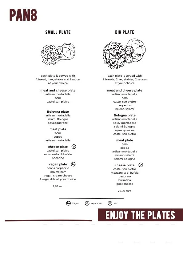 MENU (EN) — PAN8 Panini e taglieri a Bologna