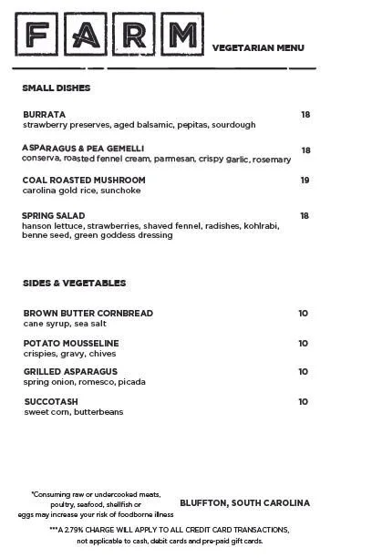 VEGETARIAN DINNER — FARM BLUFFTON