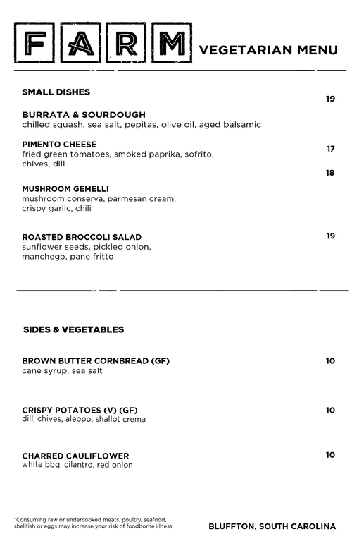 VEGETARIAN DINNER — FARM BLUFFTON