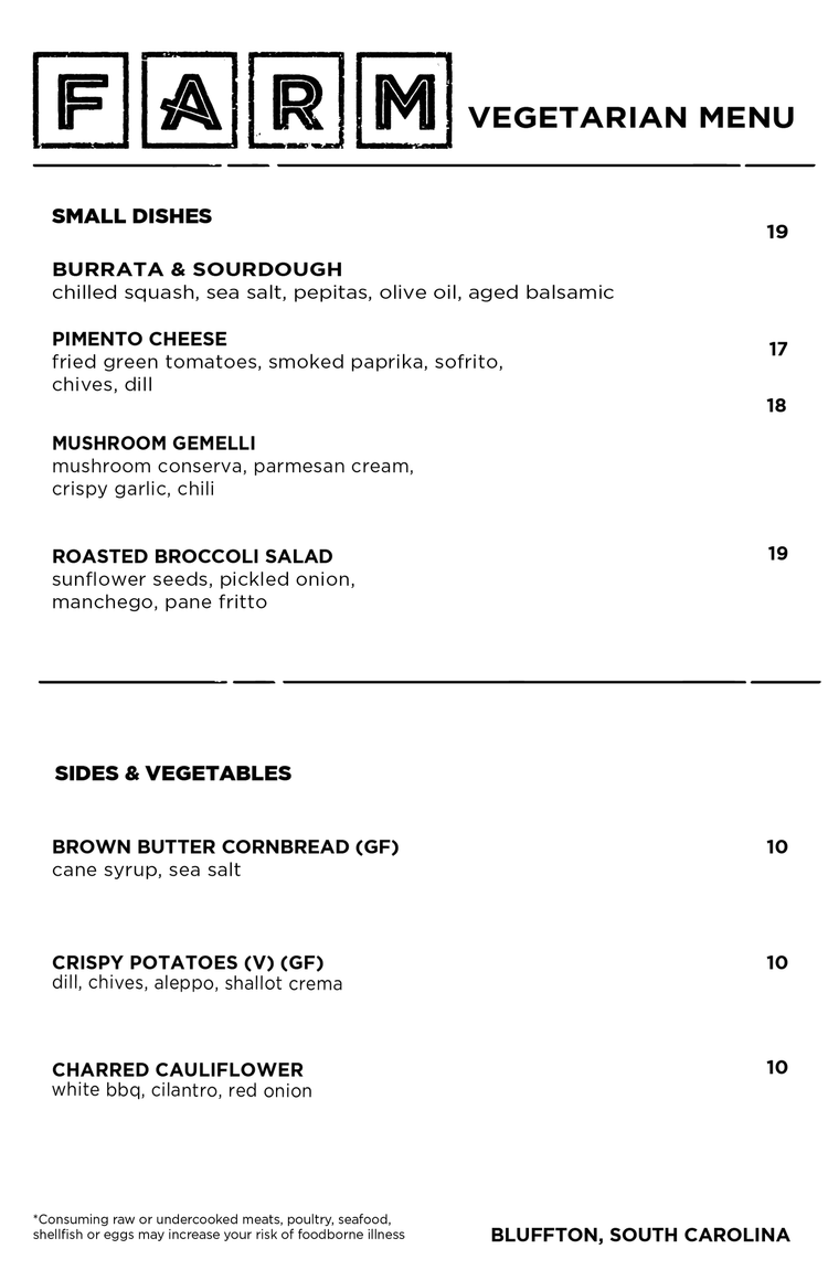 VEGETARIAN DINNER — FARM BLUFFTON