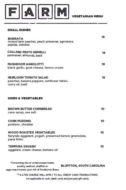 VEGETARIAN DINNER — FARM BLUFFTON