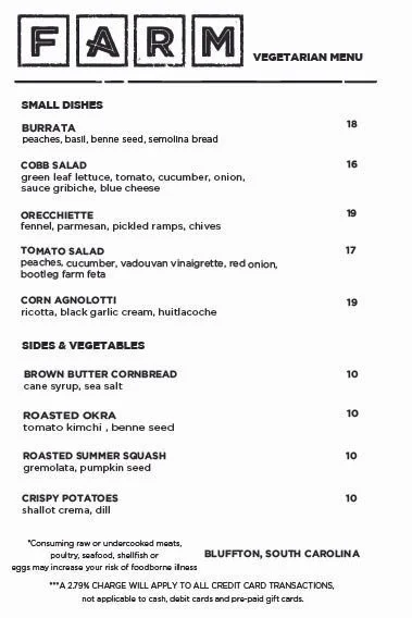 VEGETARIAN DINNER — FARM BLUFFTON