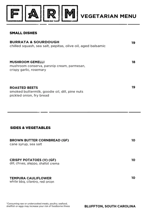 VEGETARIAN DINNER — FARM BLUFFTON