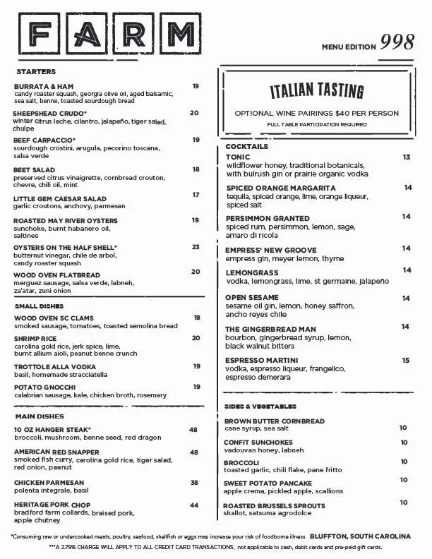 DINNER — FARM BLUFFTON