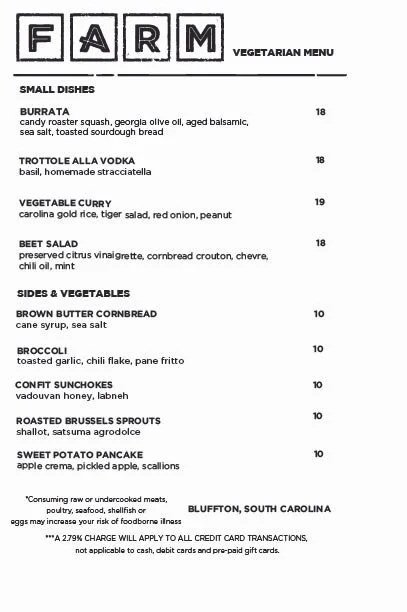 VEGETARIAN DINNER — FARM BLUFFTON