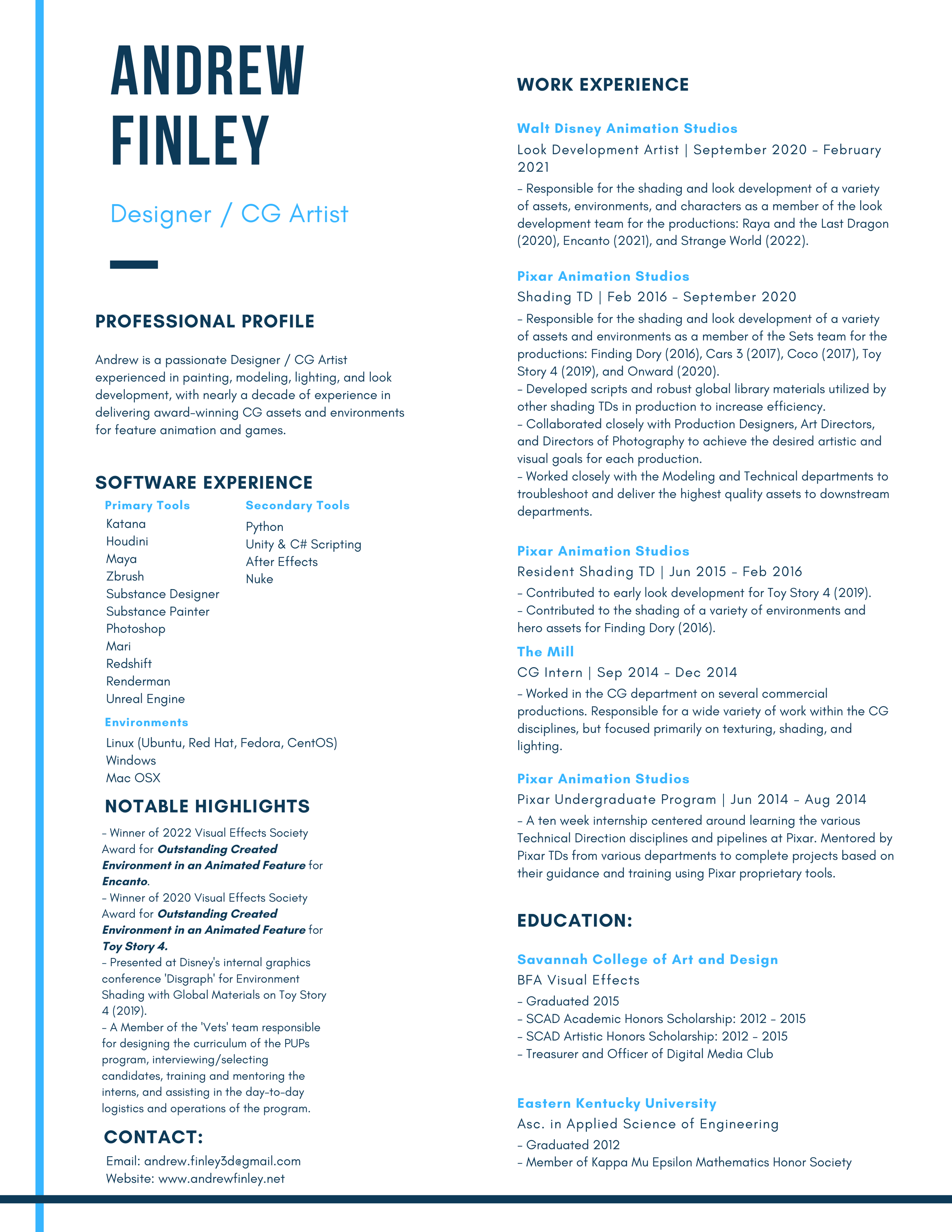 Resume — Andrew Finley | Designer / CG Artist
