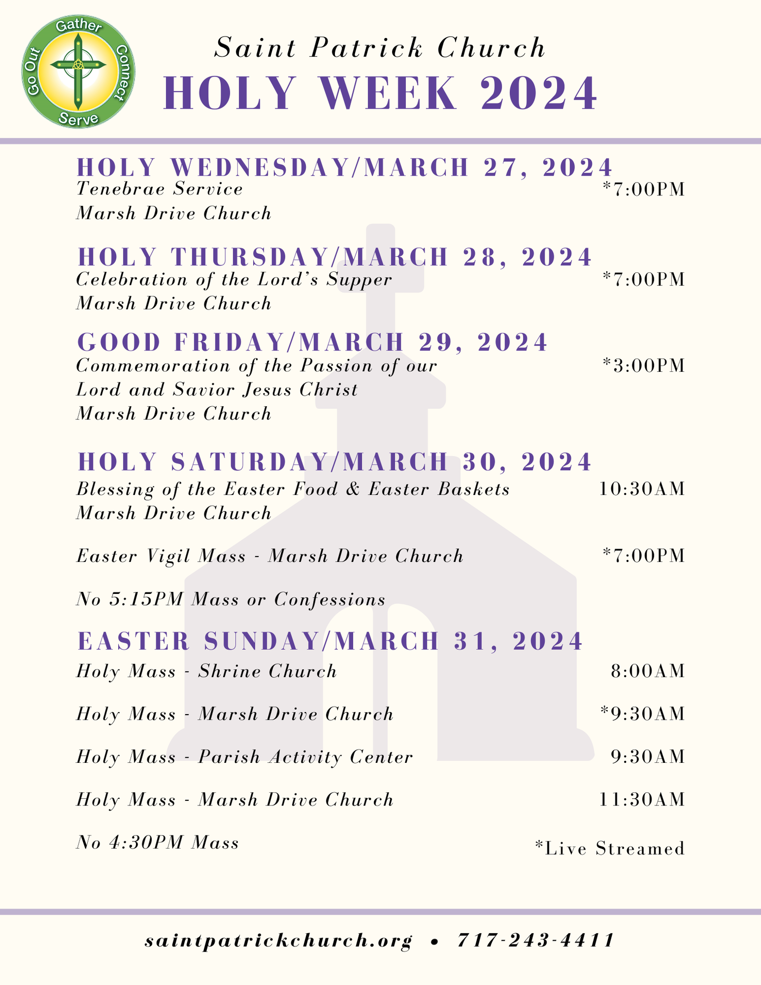 Holy Week and Easter Mass Schedule — Saint Patrick Church