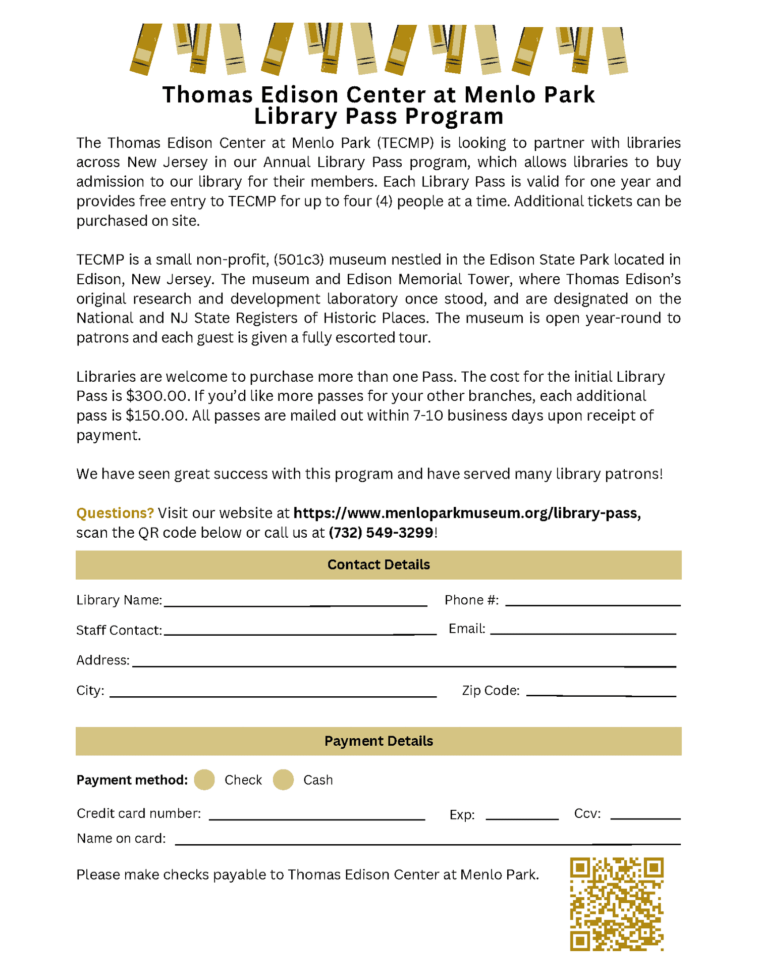 Library Pass Form — Thomas Edison Center at Menlo Park