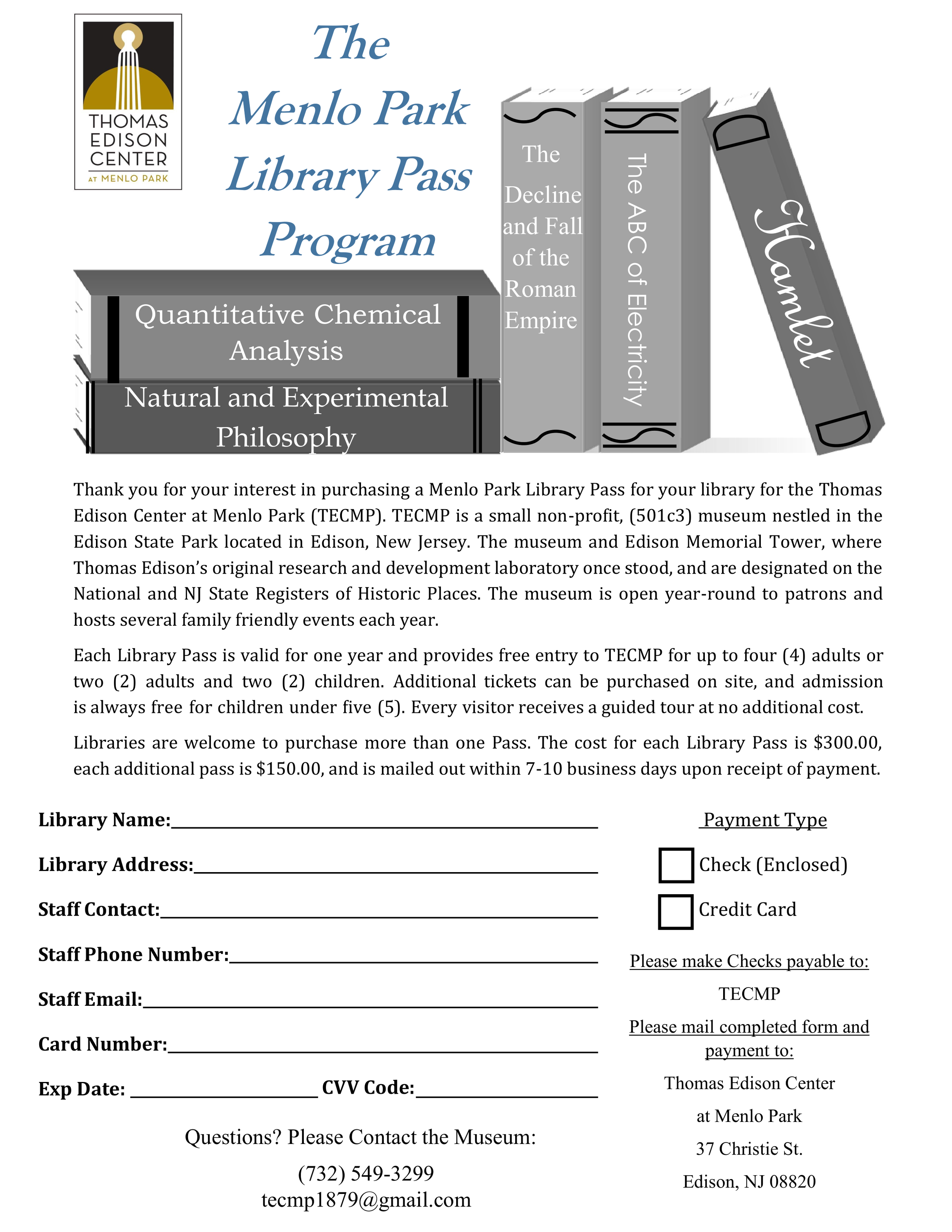 Library Pass Form — Thomas Edison Center at Menlo Park