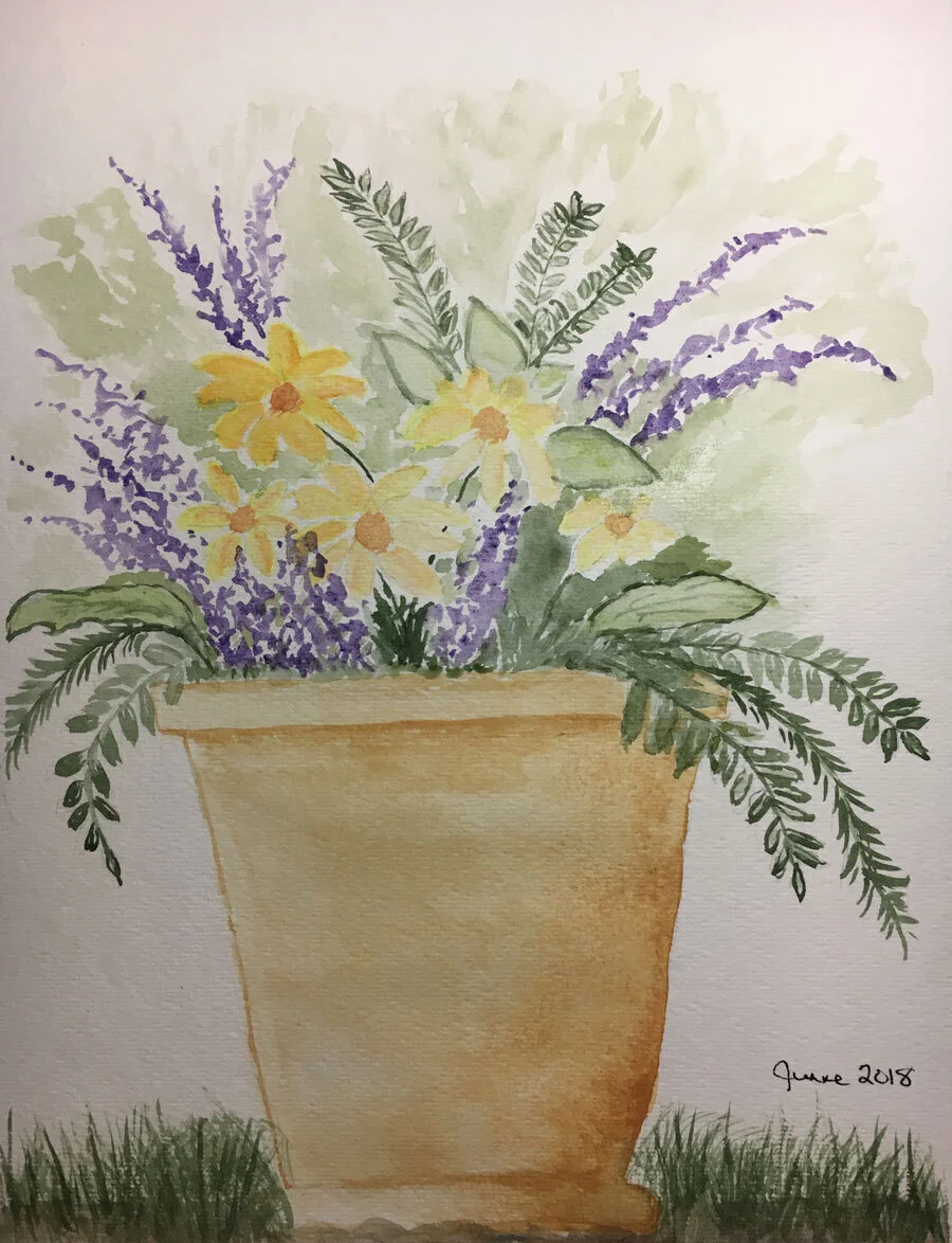 Watercolor Painting Flower Pot