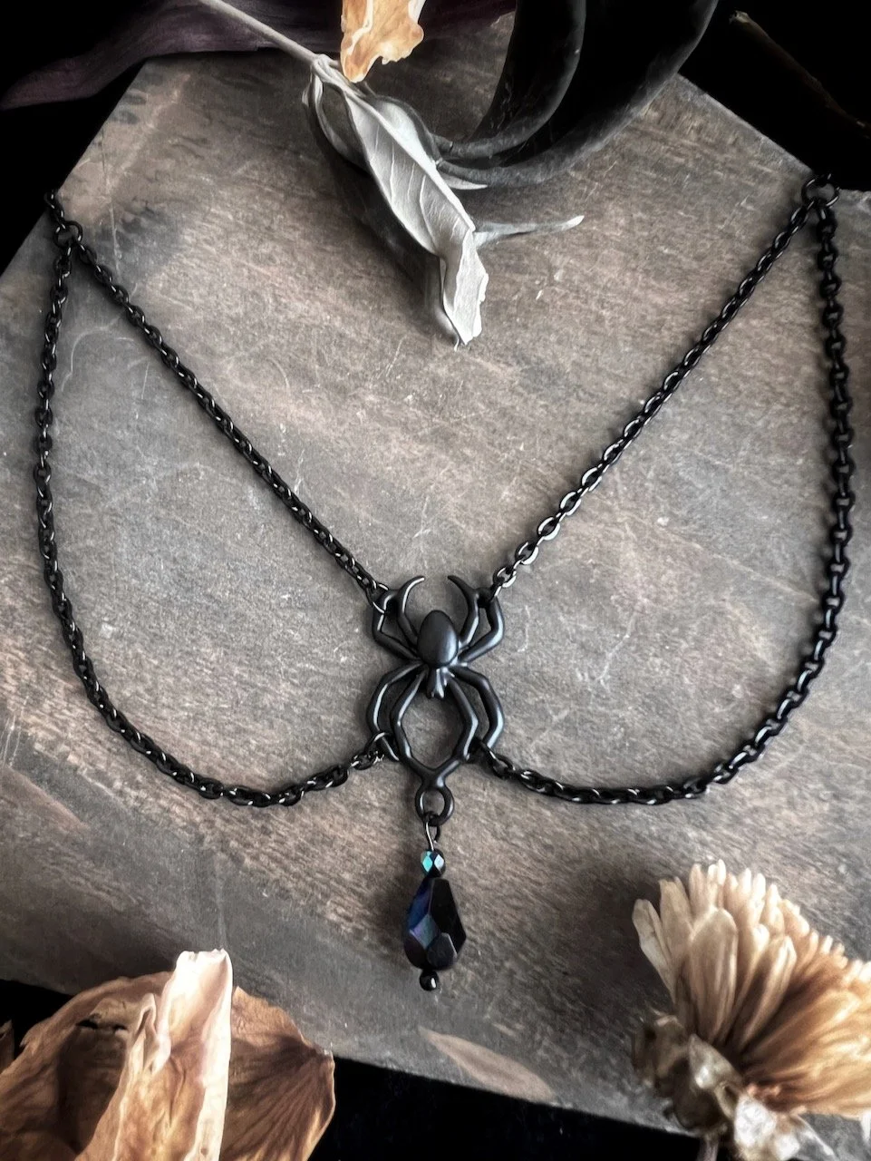 Widow's Web Necklace - Black Spider Chain Choker — Our Widow