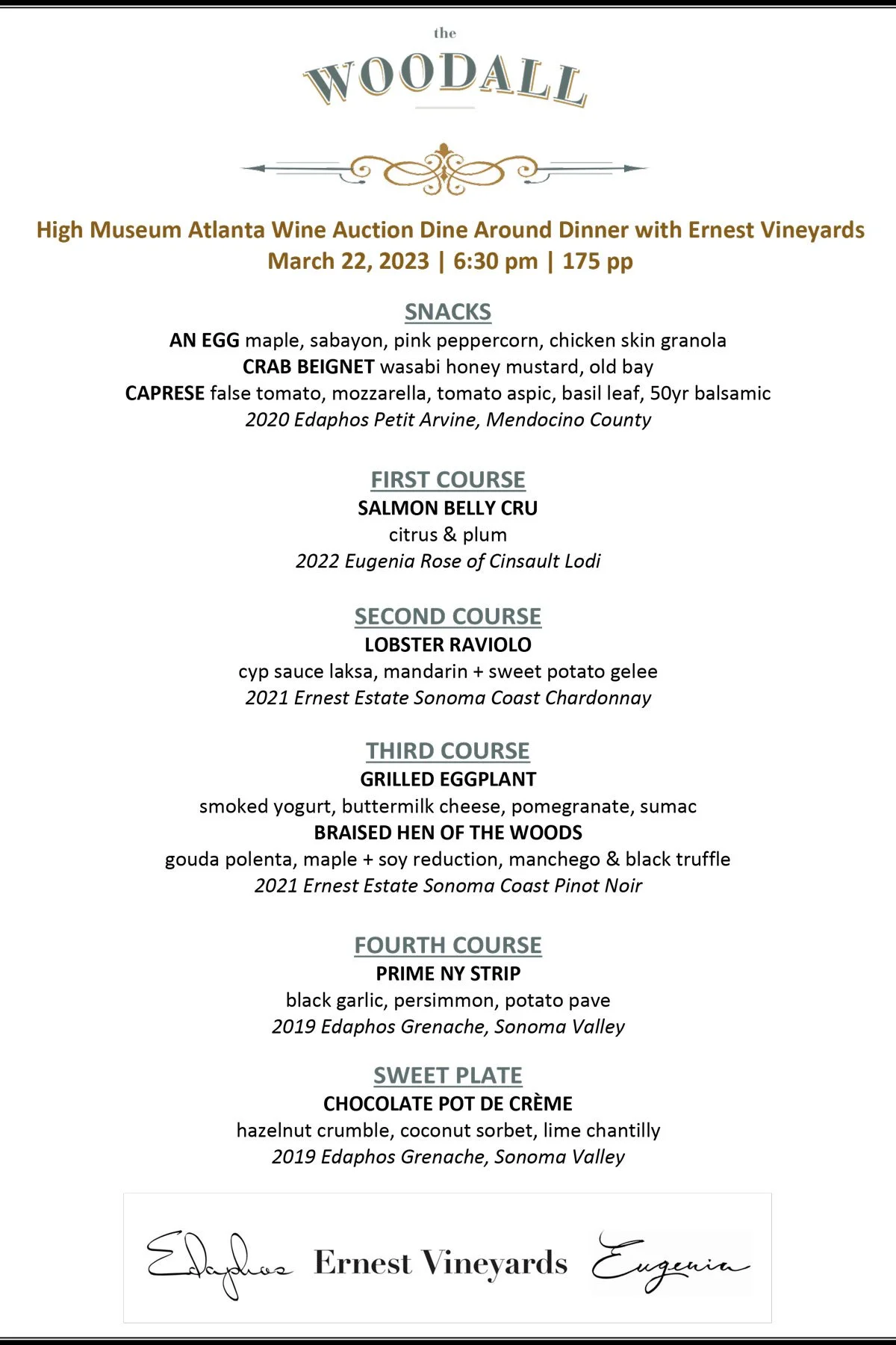 The Woodall Hosts Ernest Vineyards Dinner for High Museum Atlanta Wine ...