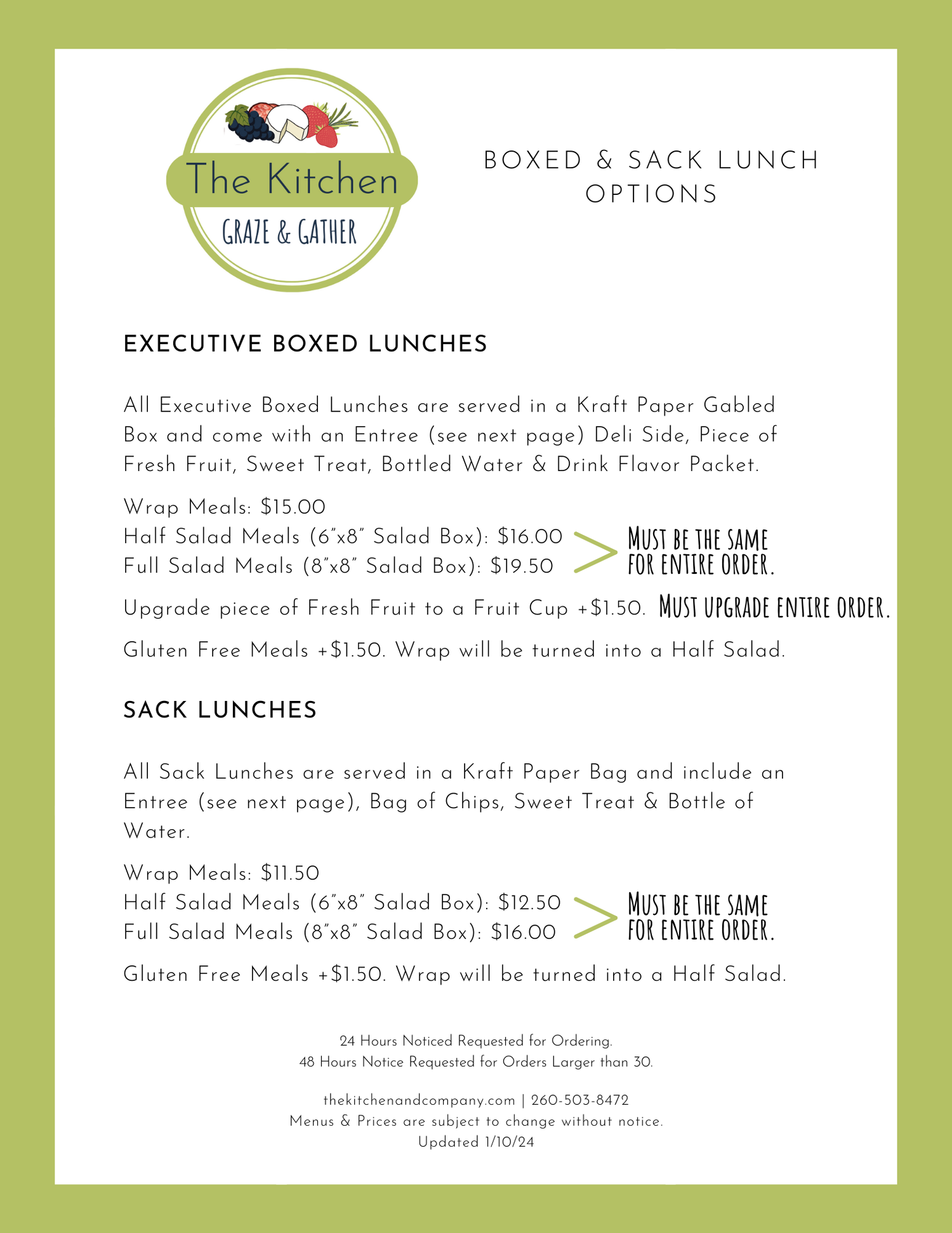 Sack & Boxed Lunch Menu — The Kitchen • Graze & Gather