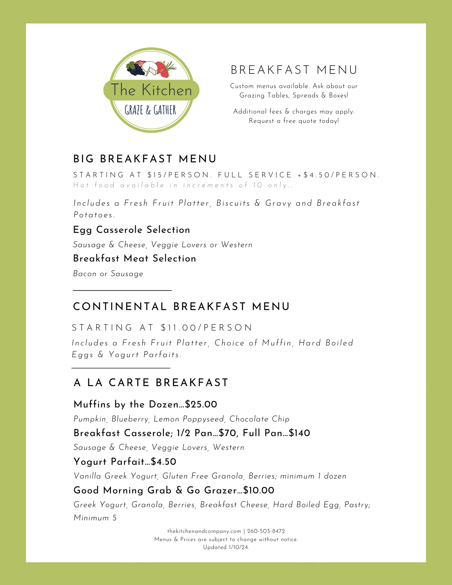 Breakfast Menu — The Kitchen & Co.