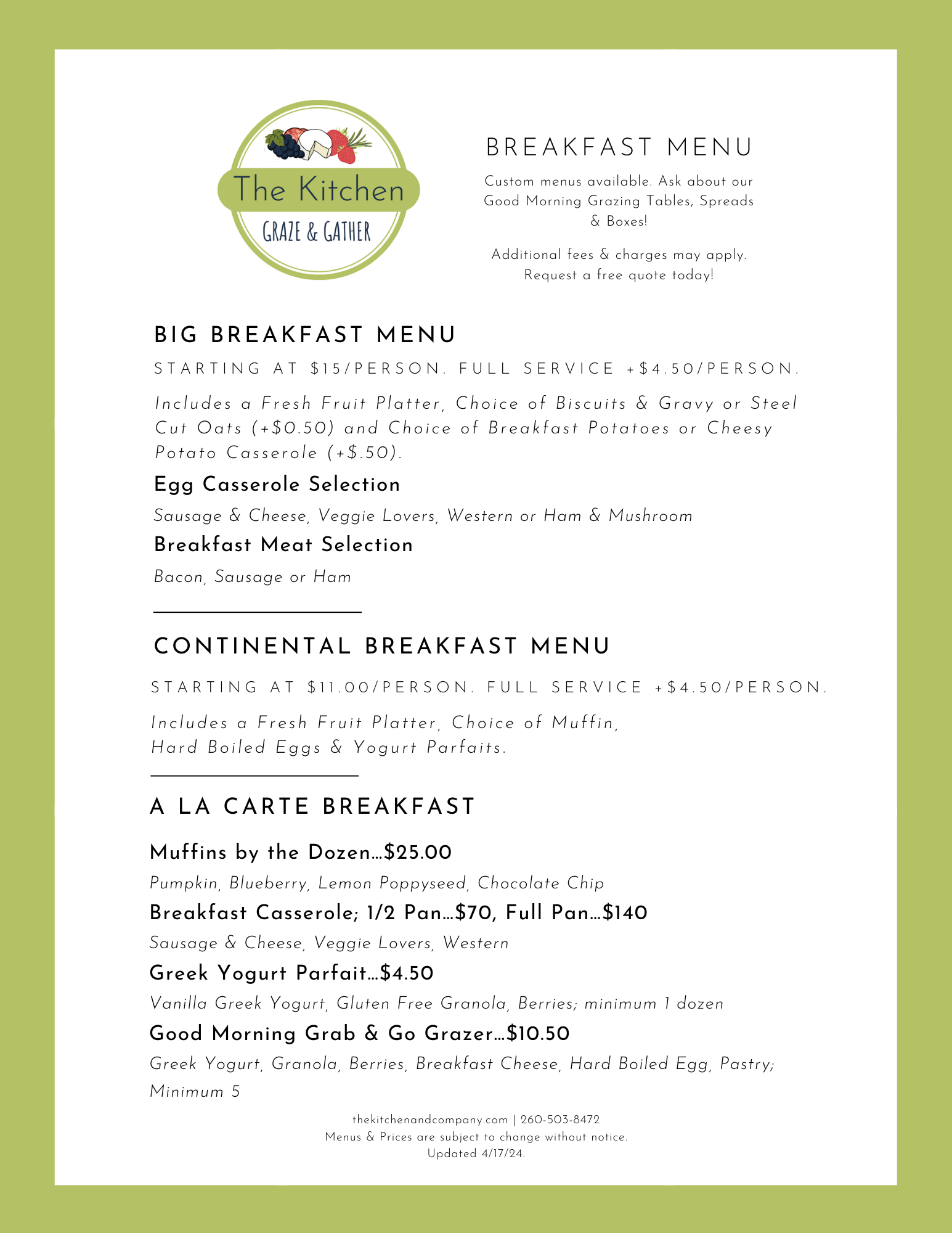 Breakfast Menu — The Kitchen & Co.