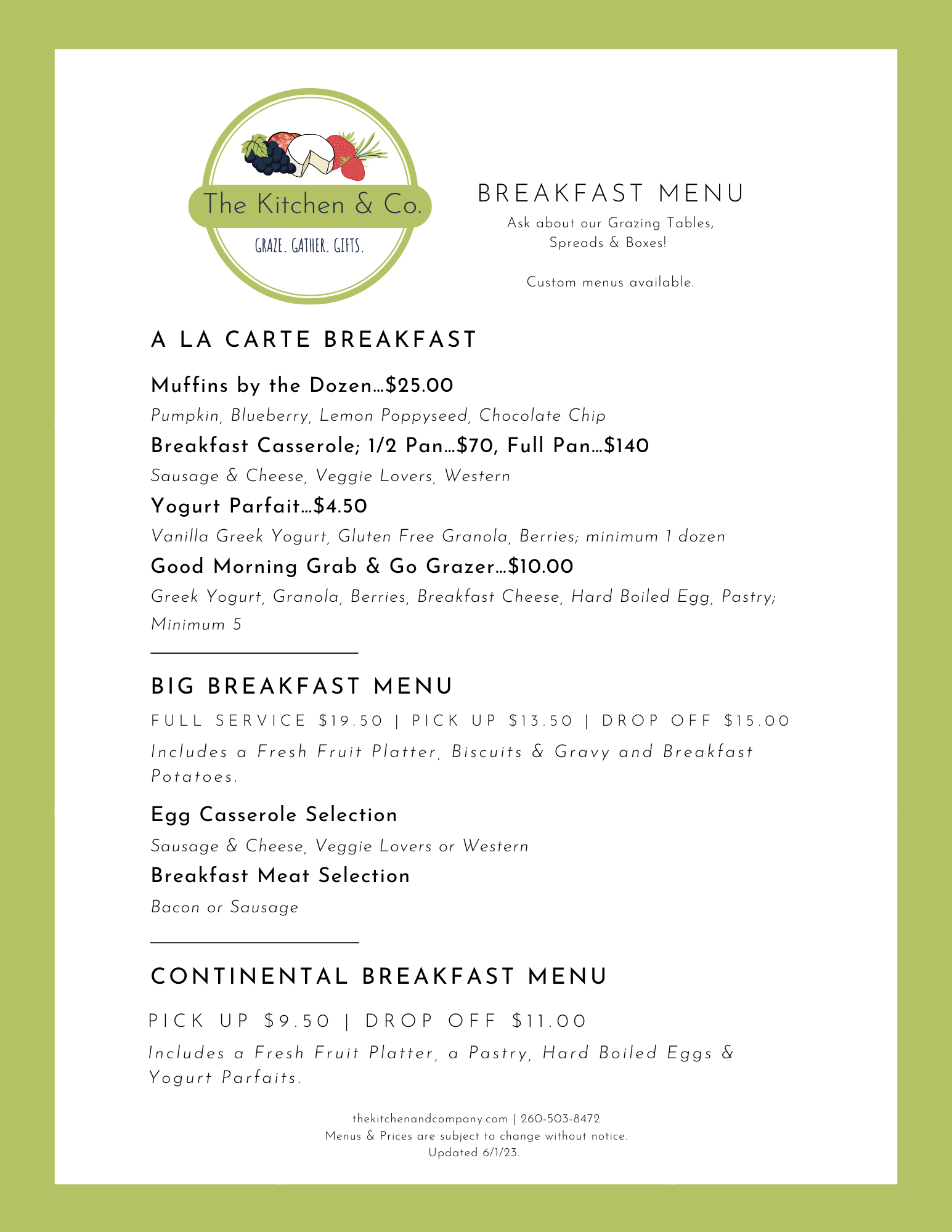 Breakfast Menu — The Kitchen & Co.