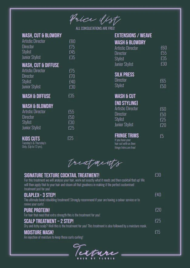 Price List — Texture Hair by Floria