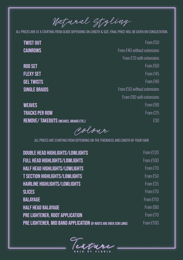 Price List — Texture Hair by Floria