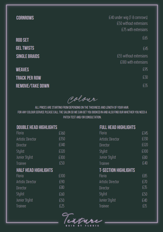 Price List — Texture Hair by Floria