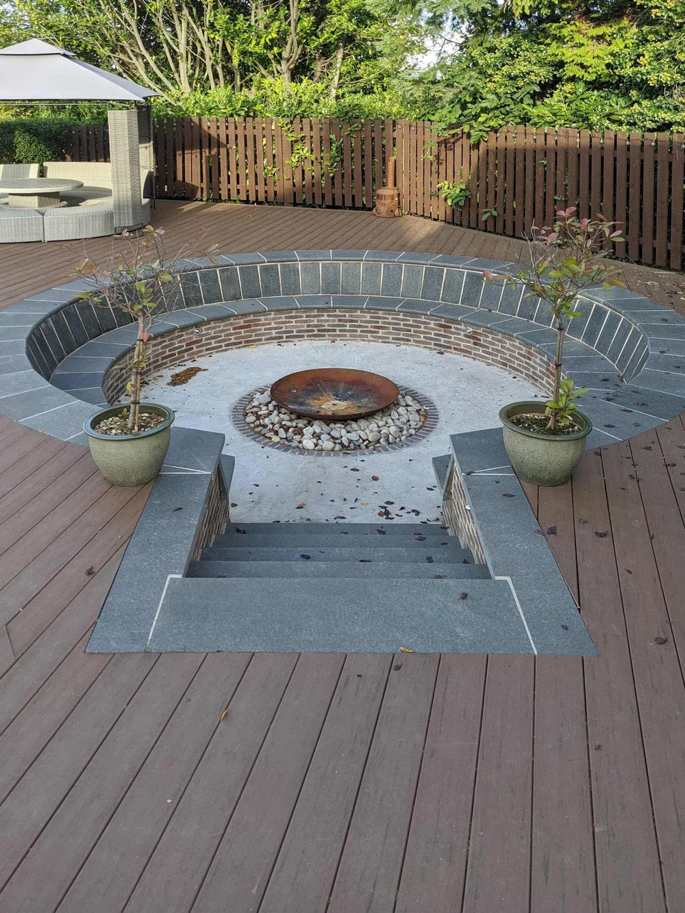 Sunken fire pit and stepped terrace — Bottle Kiln Design