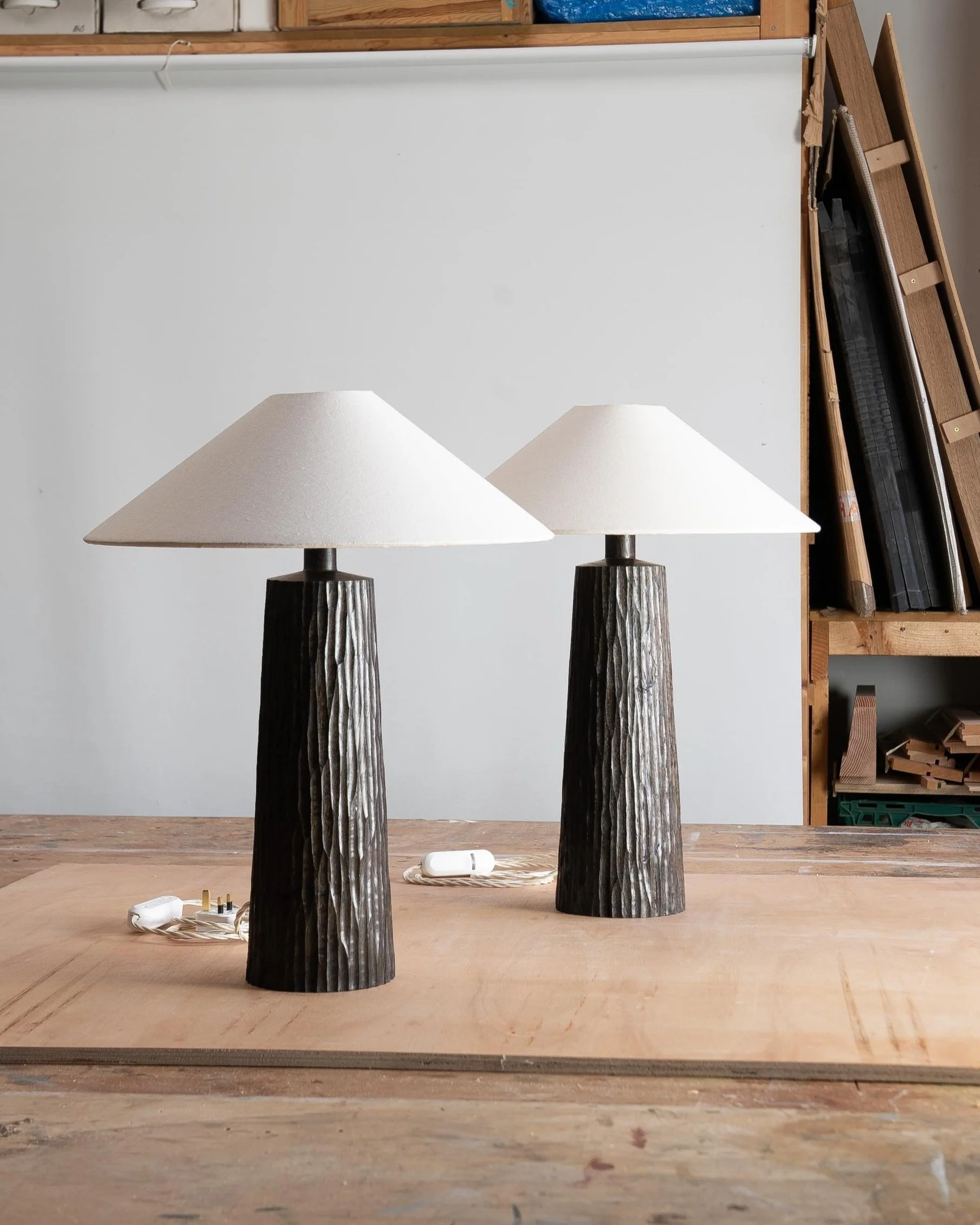 Table lamp pair, Greenwich residence — Mythology