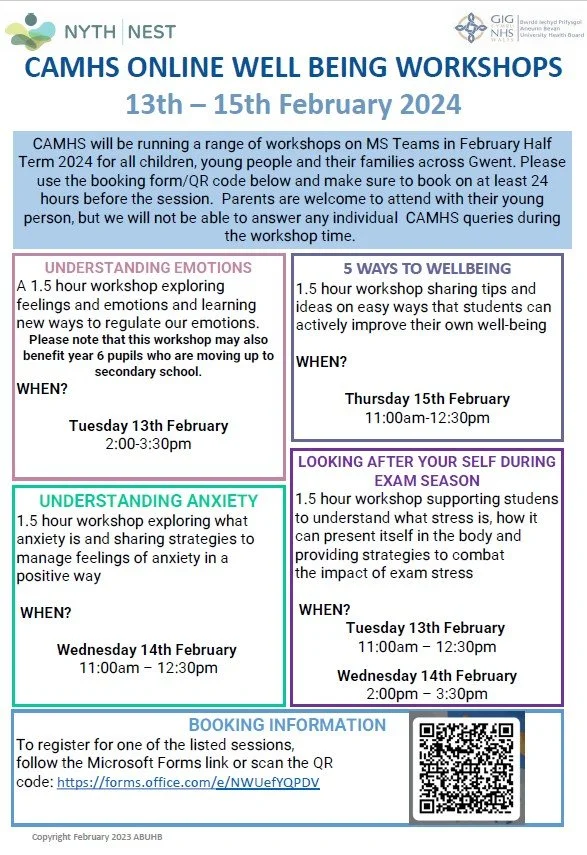 CAMHS Online Well Being Workshops — Bedwas and Rhydri Federated
