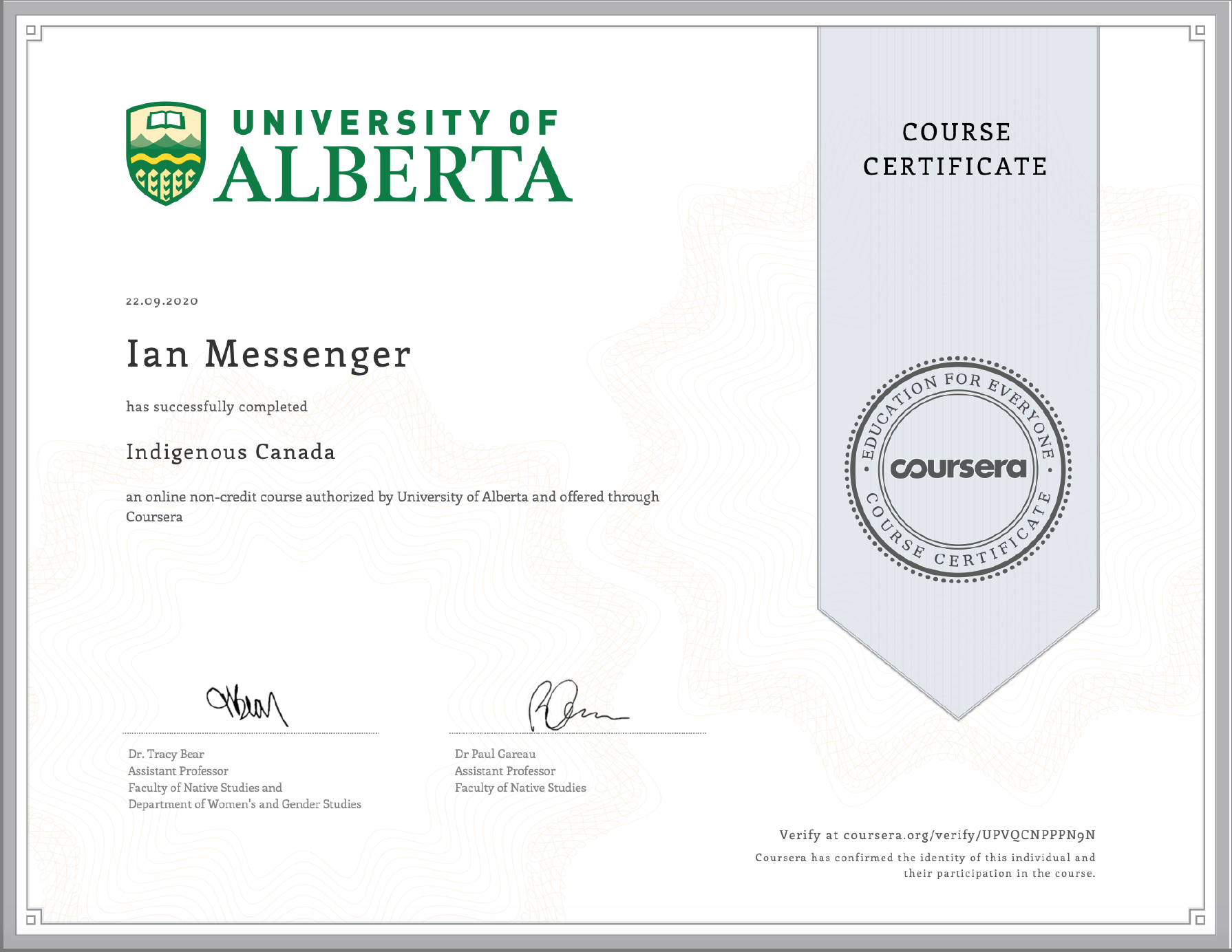 Indigenous Canada Short Course - University of Alberta/Coursera — Dr ...