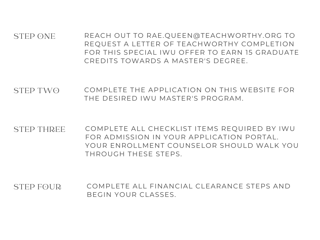IWU Bridge Initiative — Teachworthy Masters