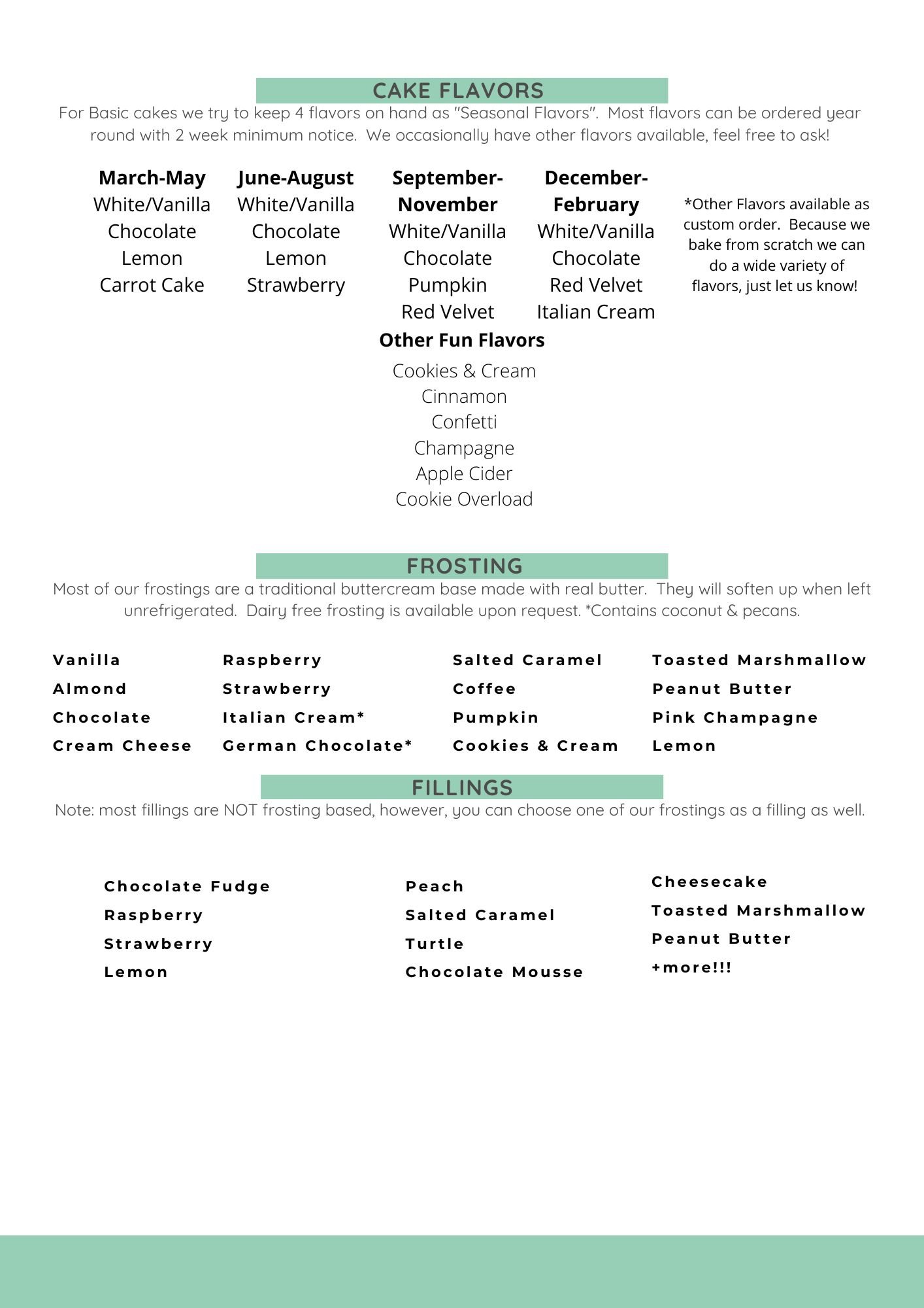 menus — Stillwater Sweets Bakery