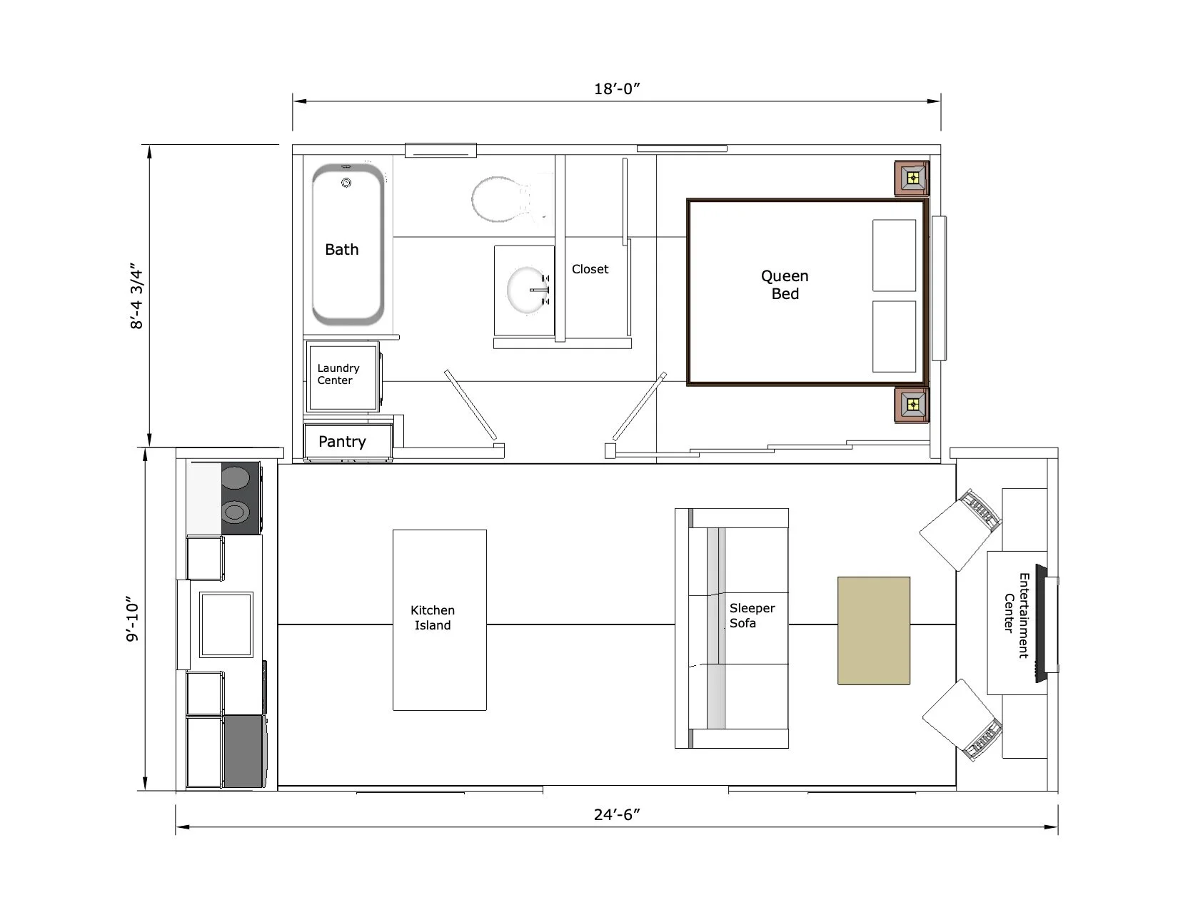 One Story Tiny House Floorplans | Central Coast Tiny Homes