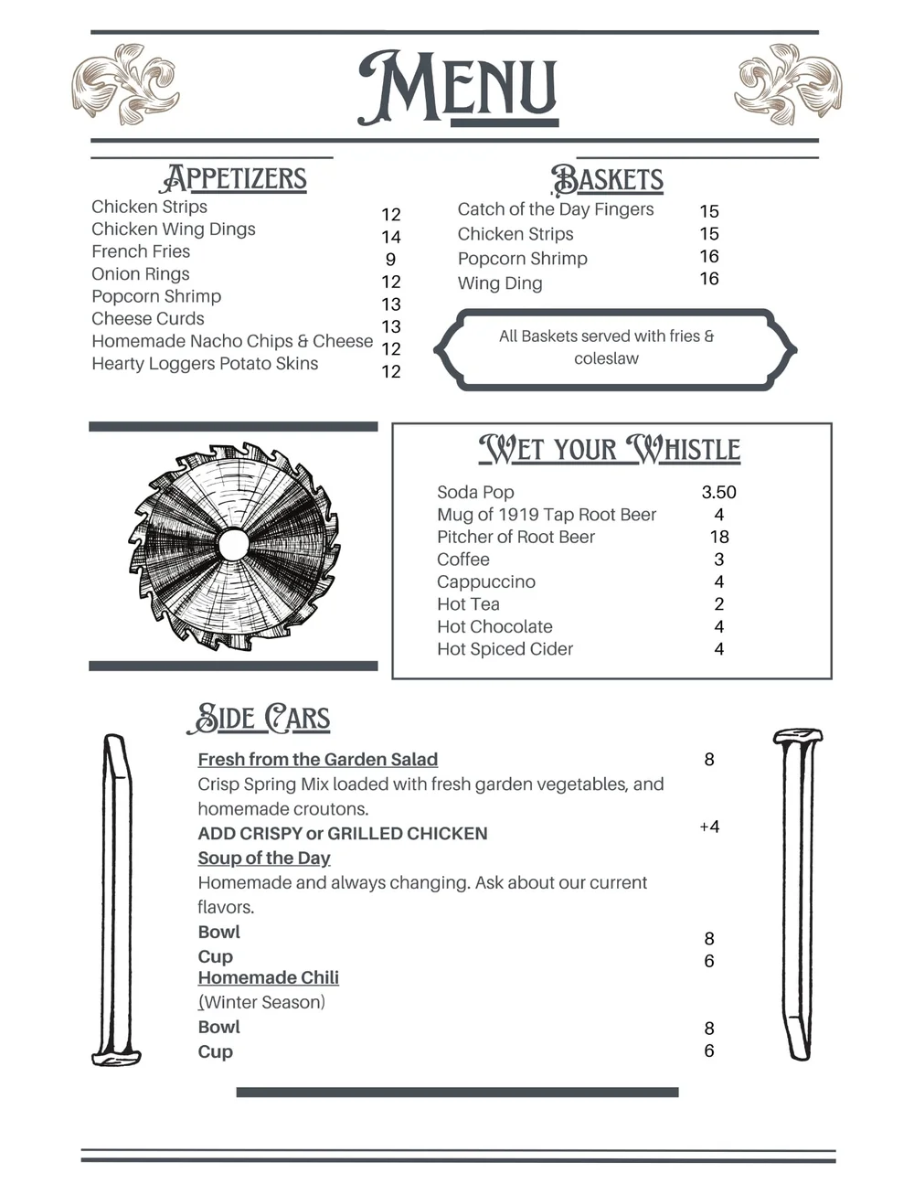 Trestle Inn Restaurant and Saloon Menu — TRESTLE INN