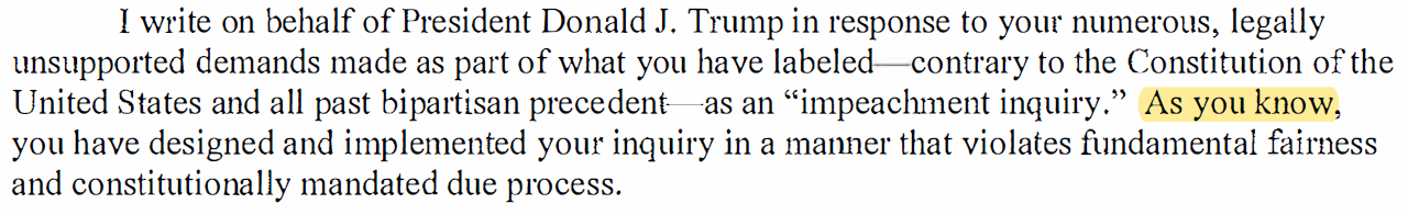 White House Letter on Impeachment Inquiry (Part the First ...