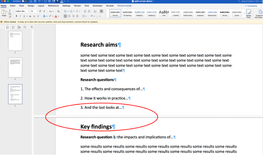 Using Word split screen — Suzanne Arnold