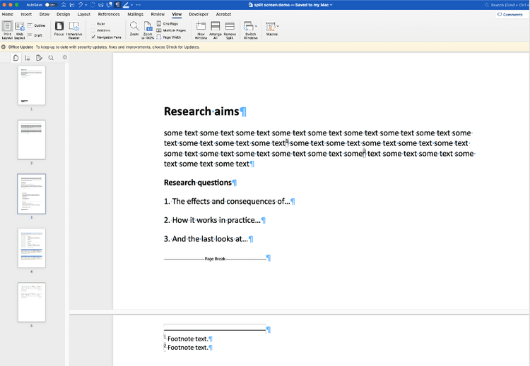 Using Word split screen — Suzanne Arnold