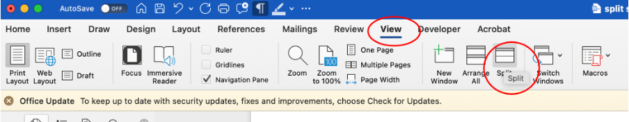 Using Word split screen — Suzanne Arnold