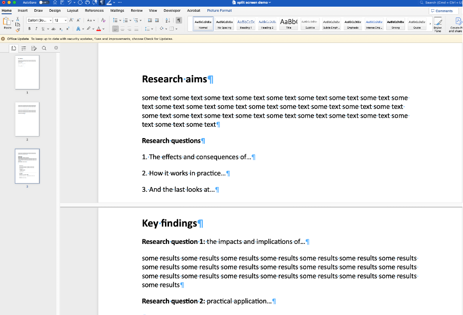 Using Word split screen — Suzanne Arnold