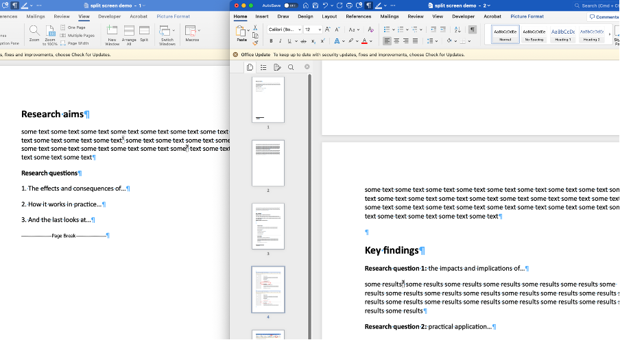 Using Word split screen — Suzanne Arnold
