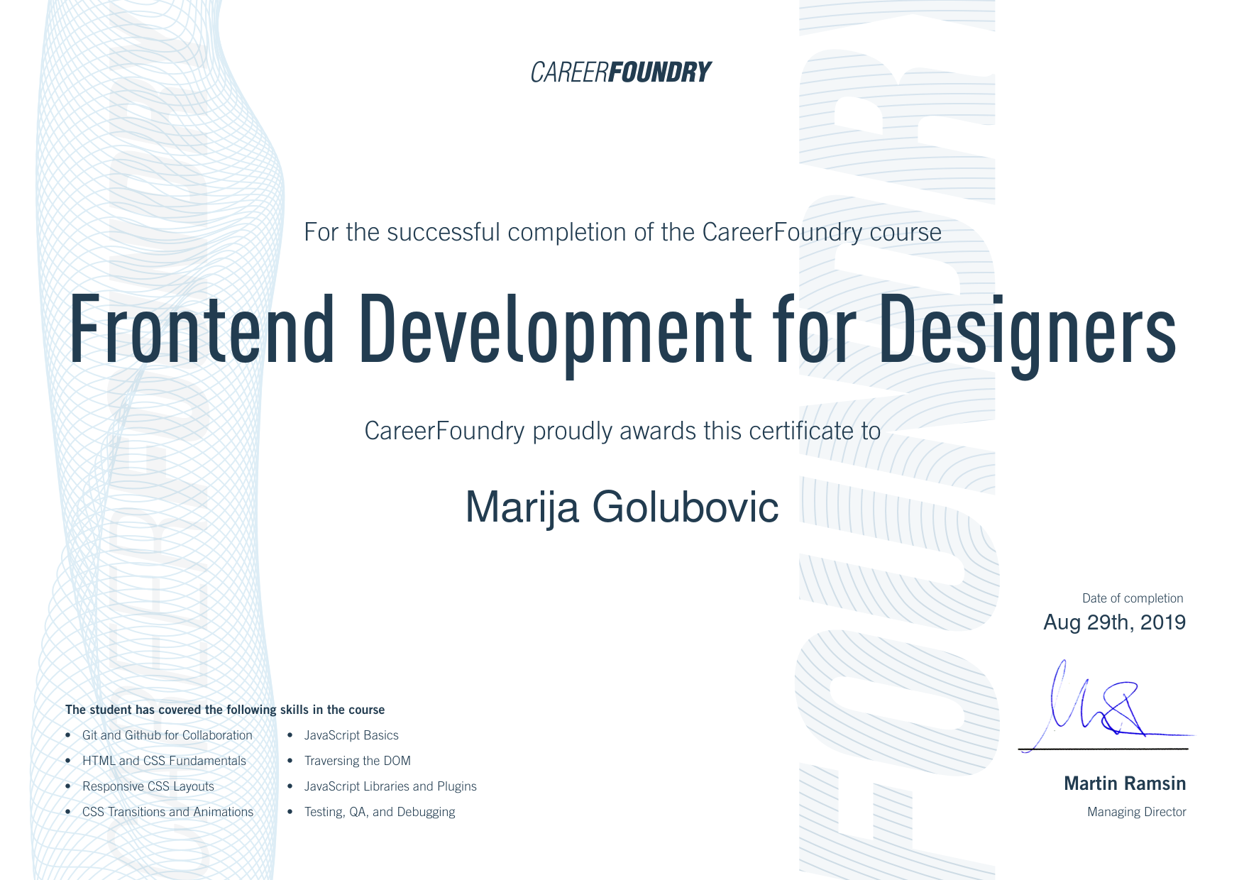 Certificates — Marija Golubovic
