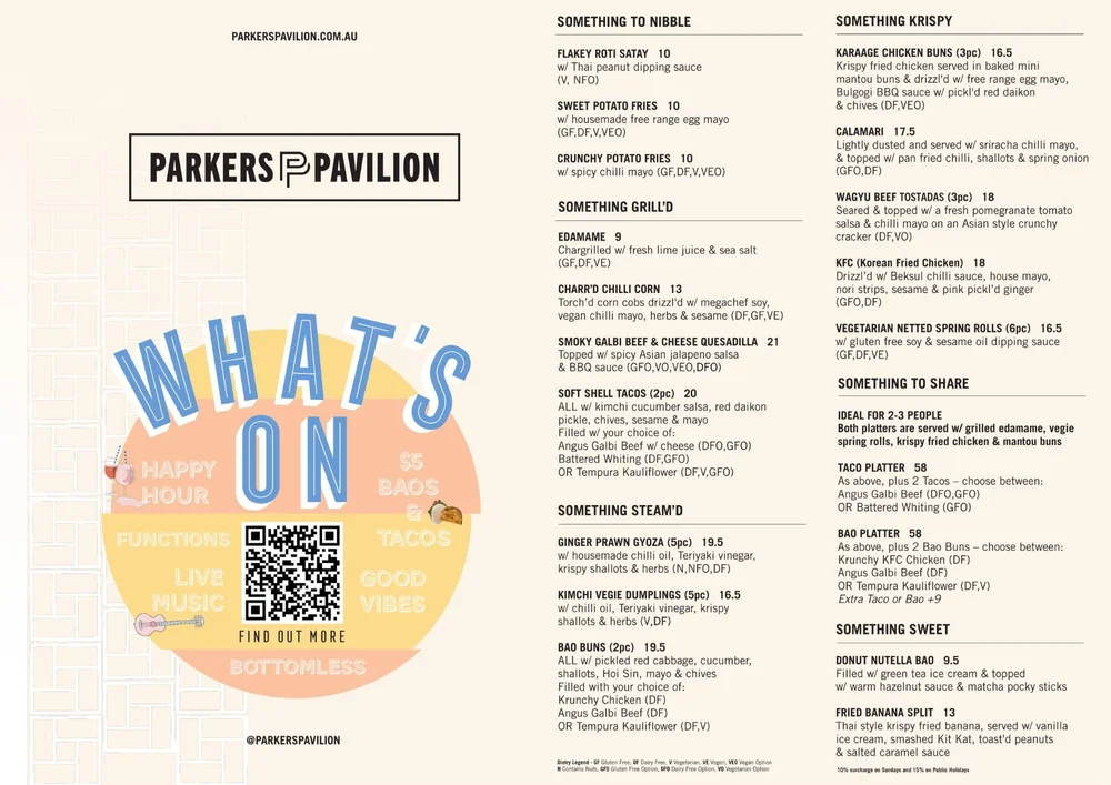 Menu — Parkers Pavilion