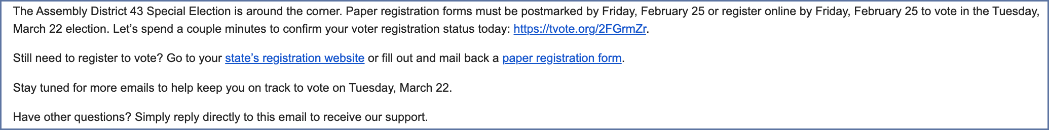 Post-registration, voter registration check reminder – TurboVote ...