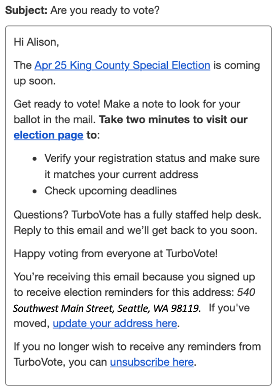 Upcoming Election Reminder – TurboVote Support Center