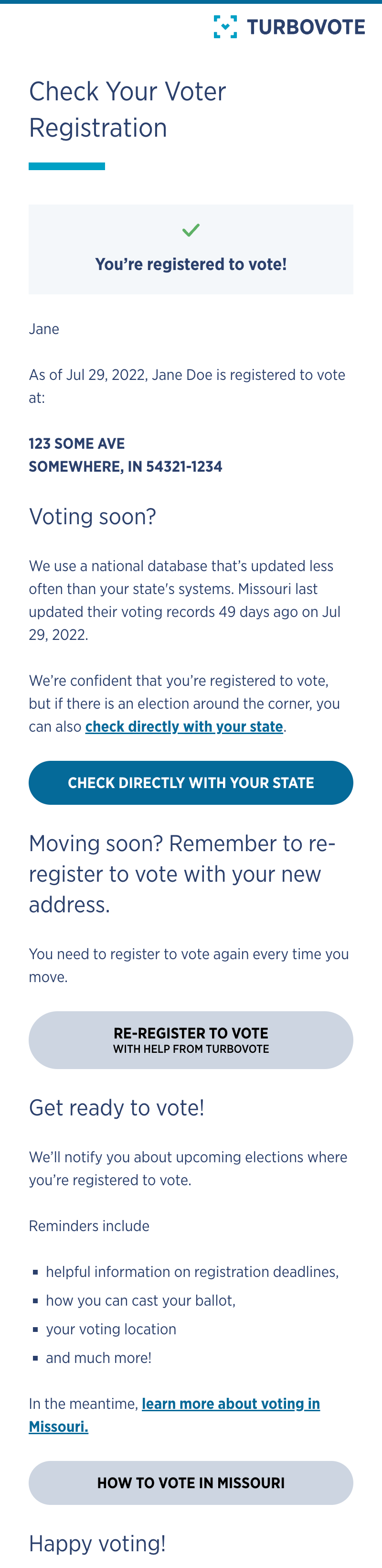 Check Your Registration — TurboVote for Partners