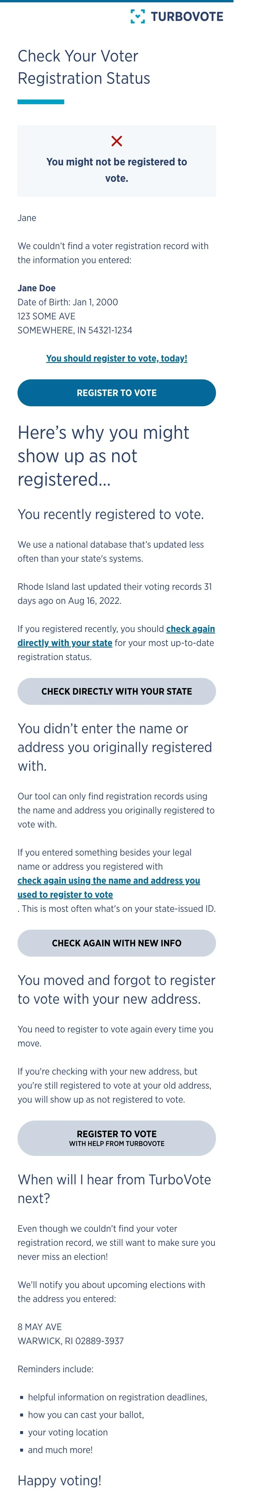 Check Your Registration — TurboVote for Partners