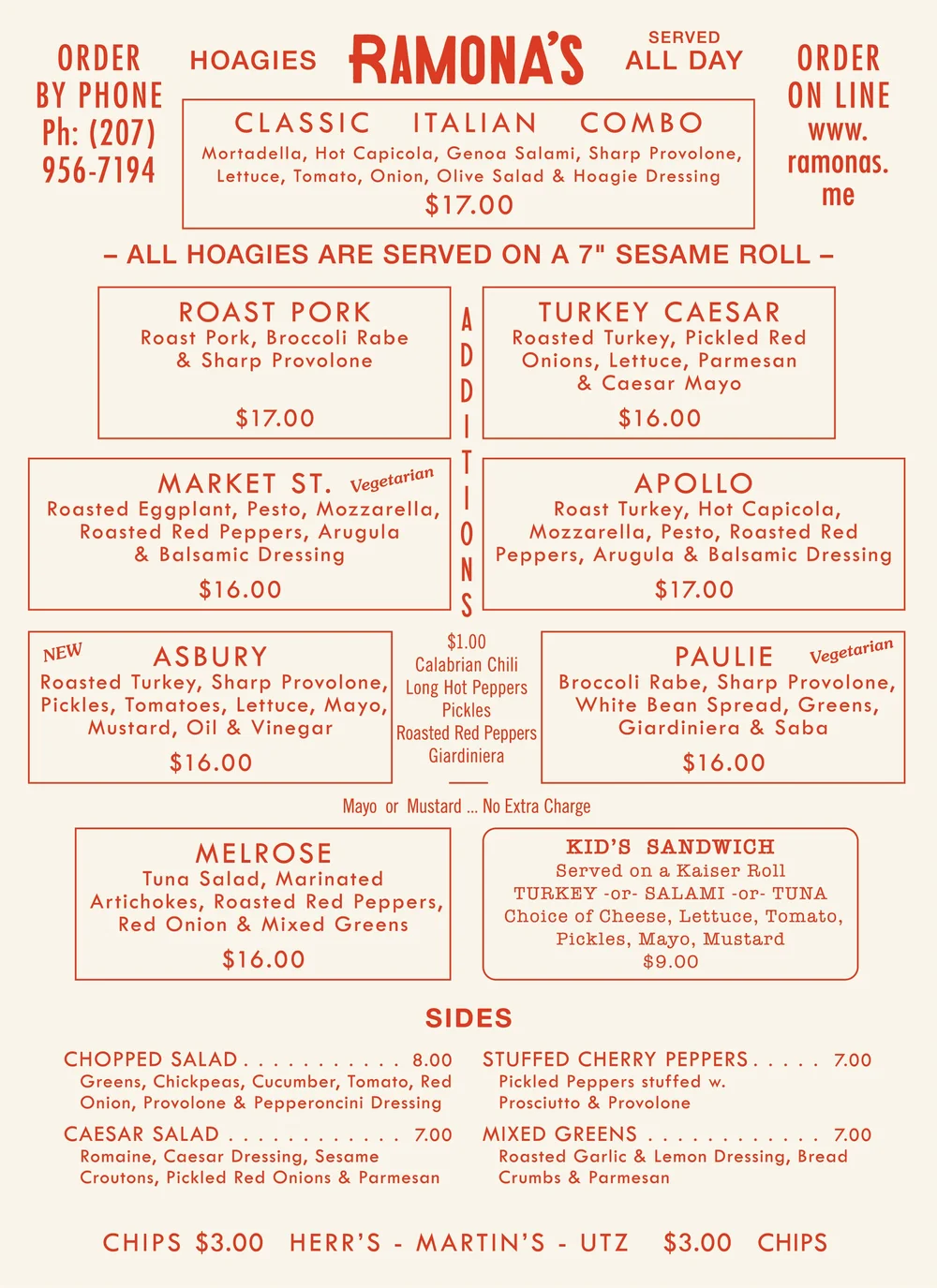 Menu — Ramona's