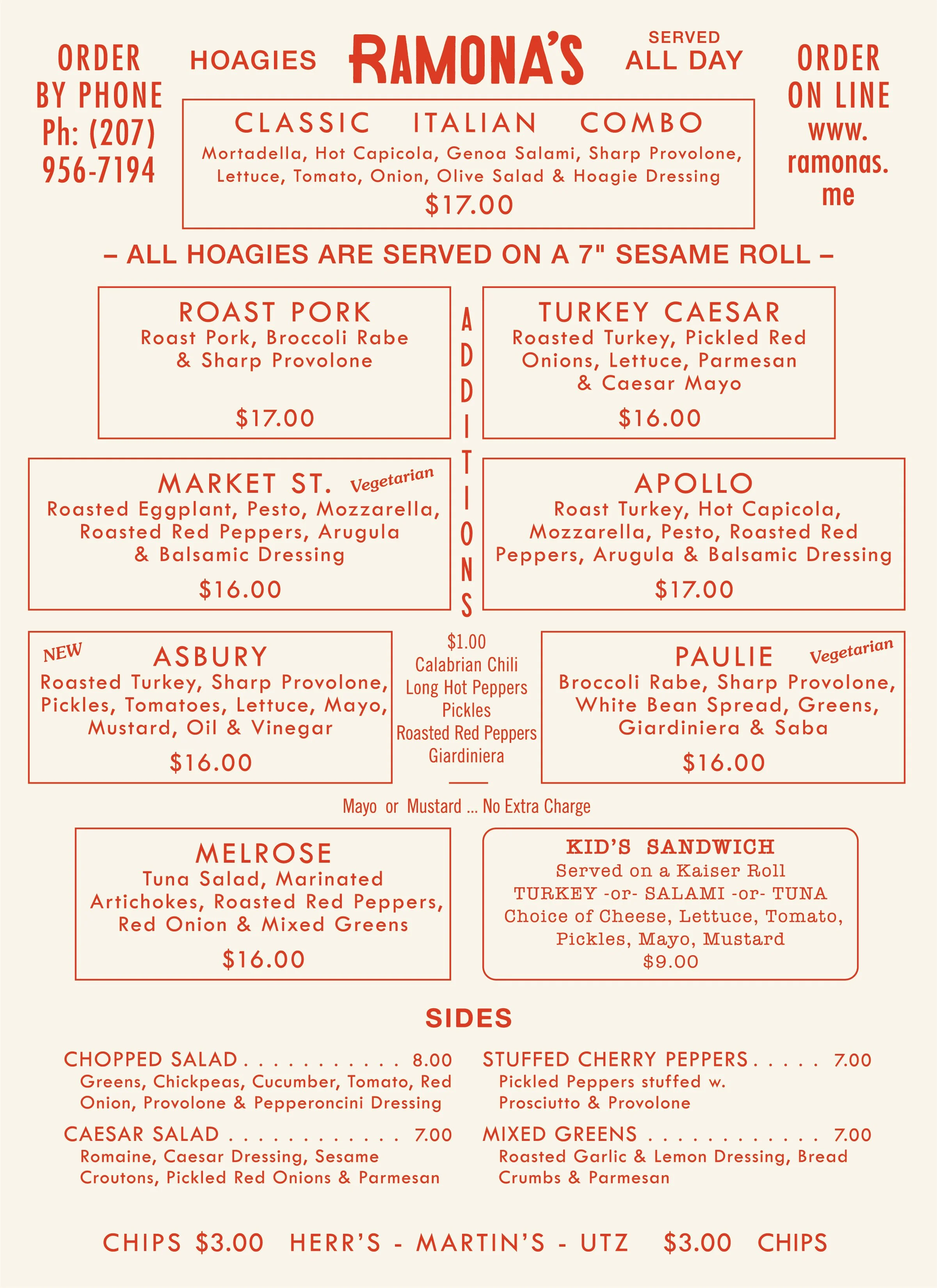 Menu — Ramona's