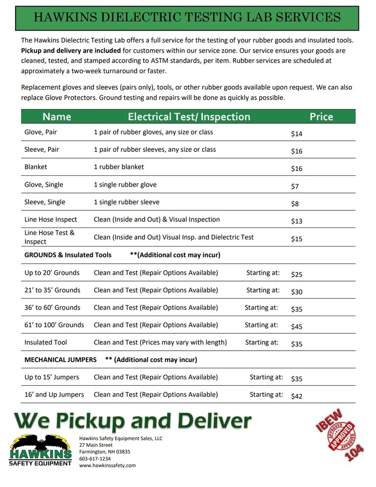 Dielectric Test Lab Pricing Guide-HAWKINS SAFETY