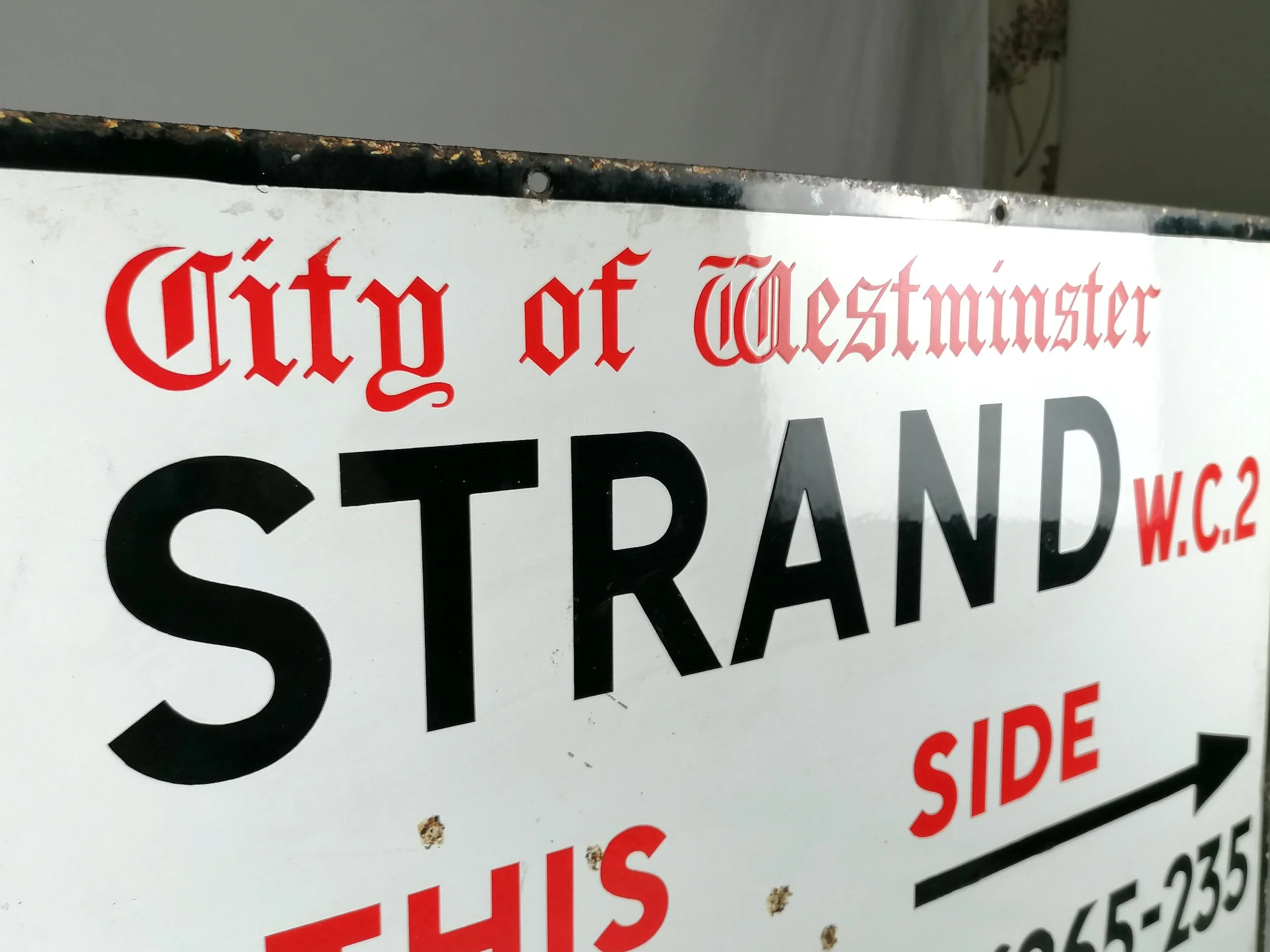 1940s Enamel London Street Sign - Strand WC2 - City of Westminster ...