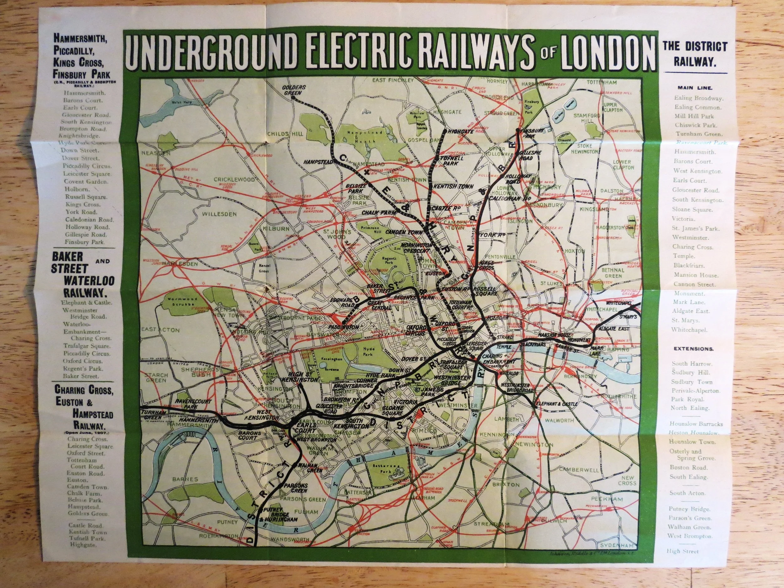 1907 Underground Electric Railways of London Map #2 (Piccadilly Tube ...